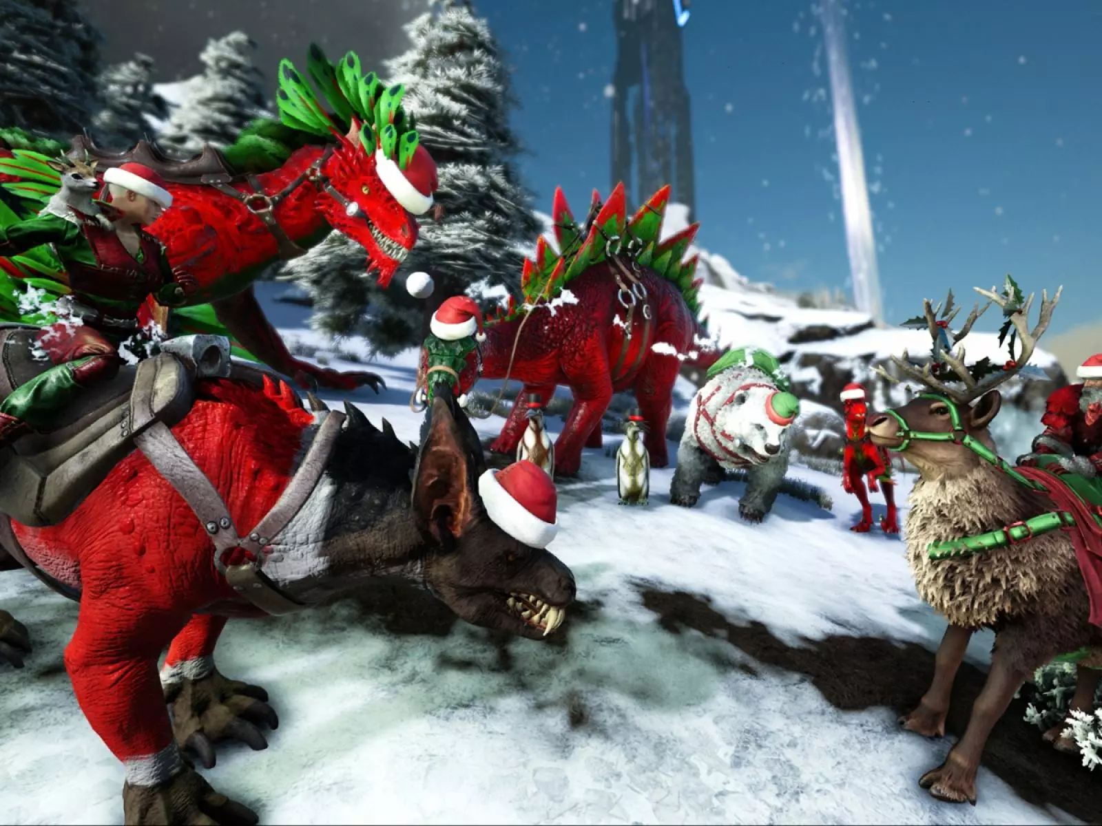 Ark ziemas brīnumzemes dinozauri dažādās krāsās