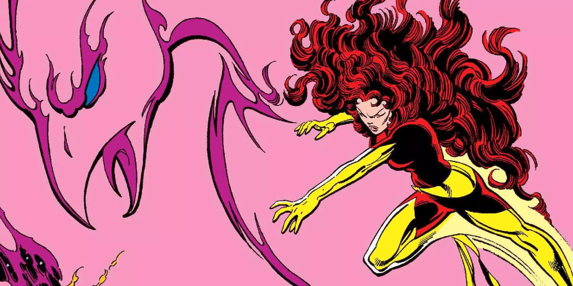 O Jean Grey diabolică care zboară cu Dark Phoenix în spatele ei