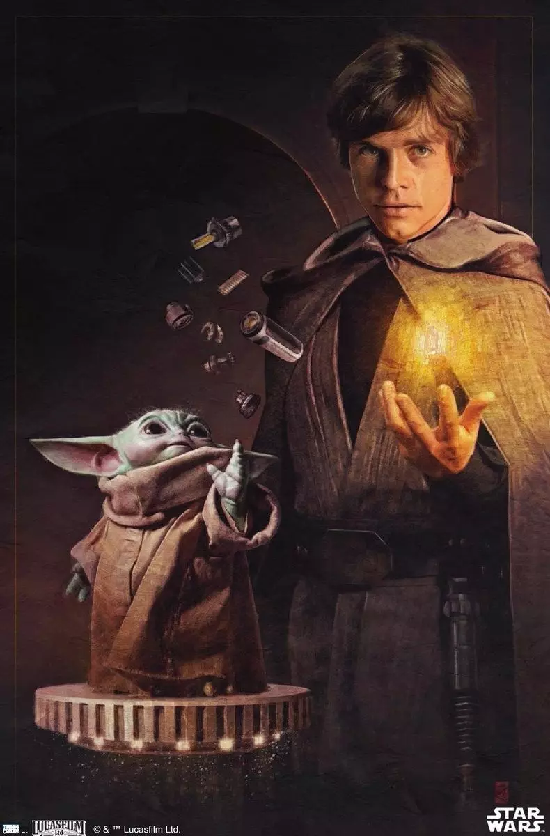 poster Luke Skywalker Grogu oleh Russell Walks