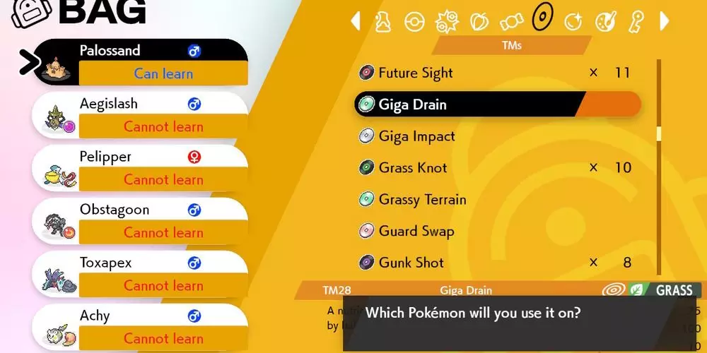 Giga Drain TM in Pokemon Sword & Shield