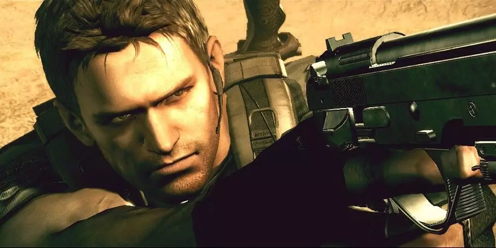 Resident Evil 5 Chris Redfield Pistola gora zuzenduta