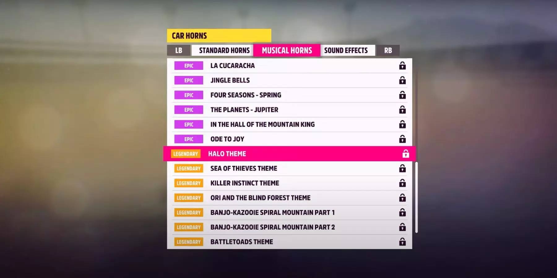 Forza Horizon 5 muzikinių ragų sąrašas