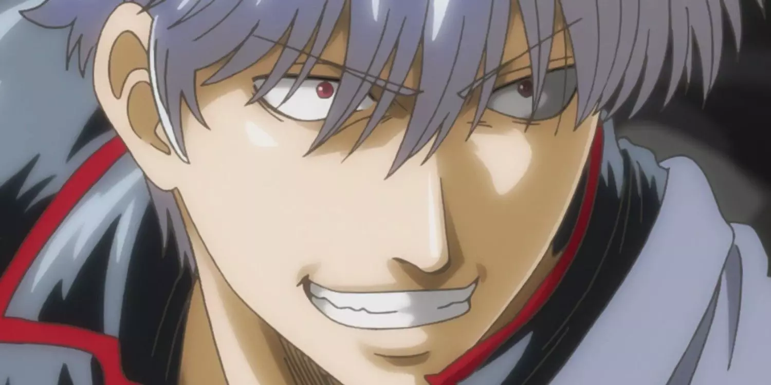 Gintama Sakata Gintoki na nagpapakita ng nakakatakot na ngiti