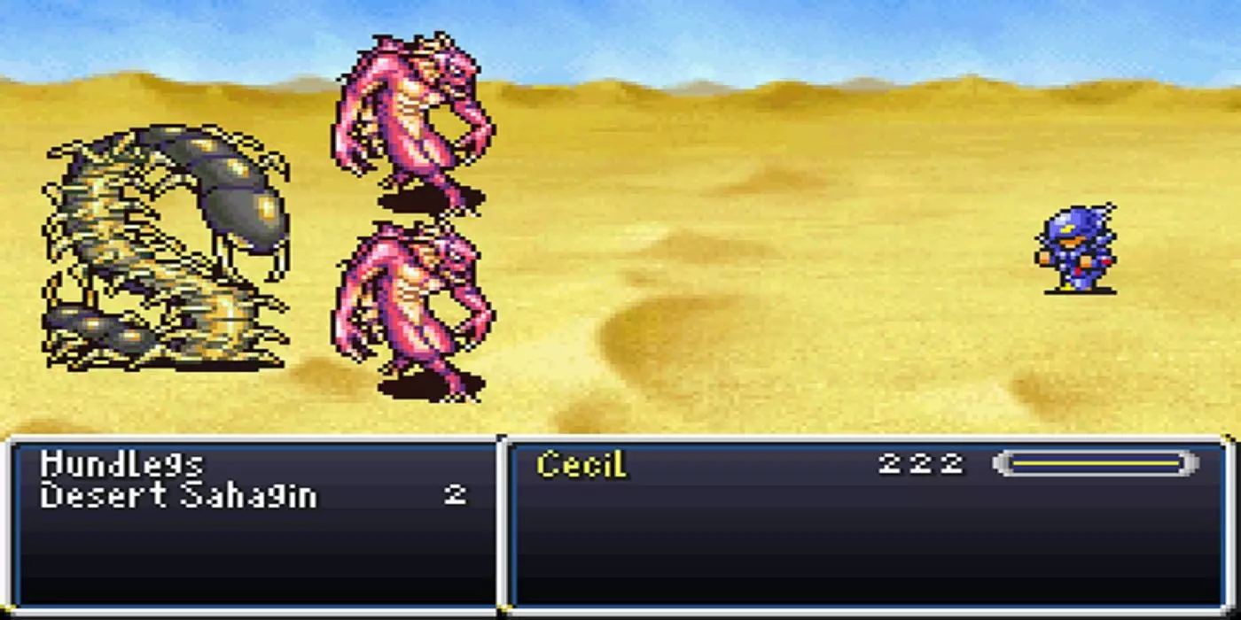 Final Fantasy IVs Desert Sahagin og Hundlegs i kamp