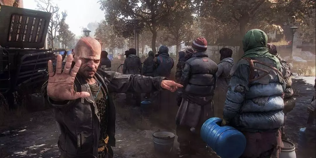 Dying Light 2 gracz wchodzący w interakcję z NPC