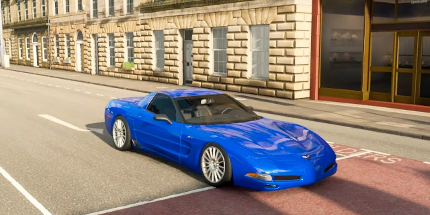 Forza Horizon 4 Chevy Corvette Z06 stoppaði við götubyggingar