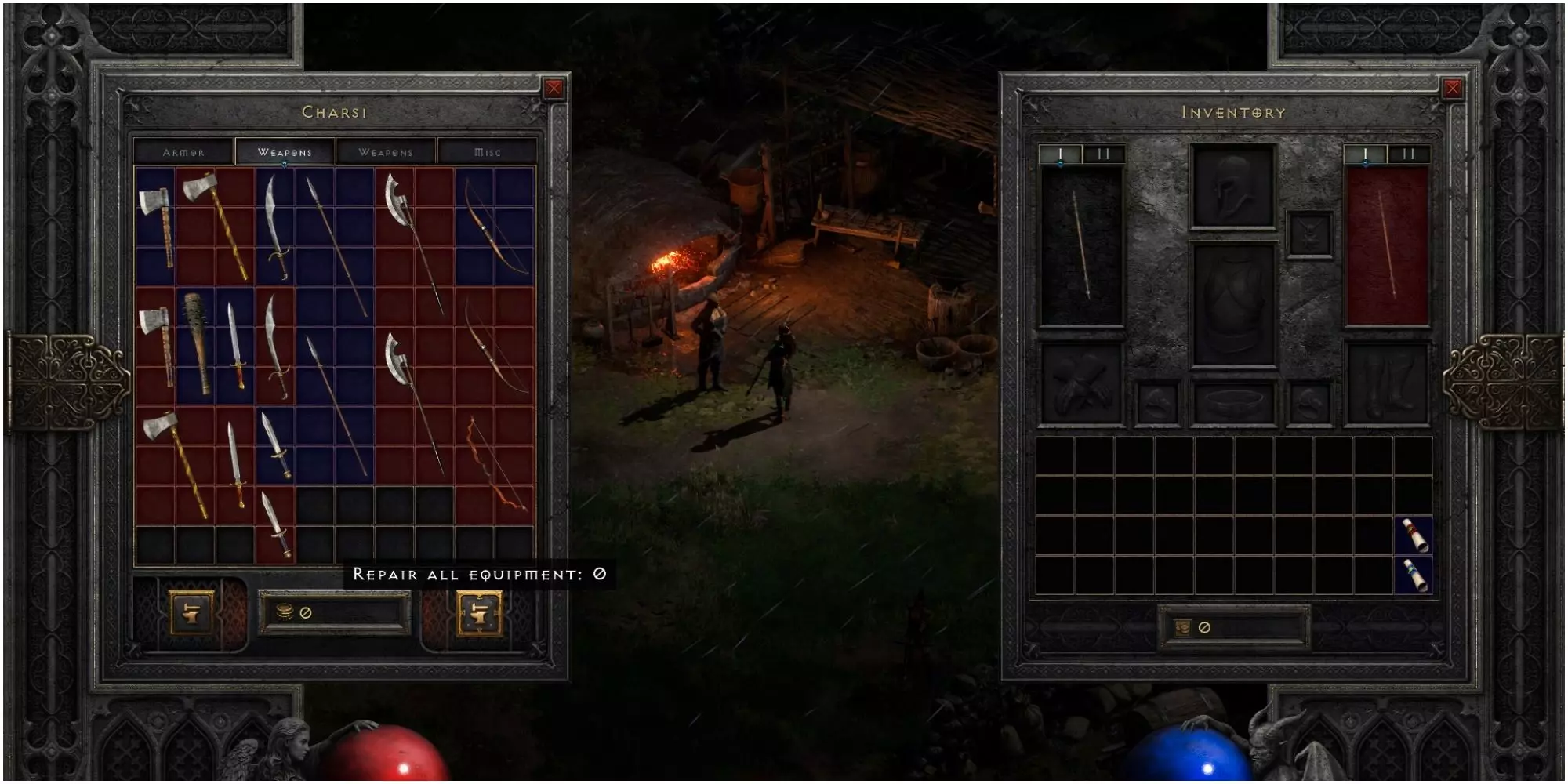 Diablo 2 vzkriesené opravy zariadení s Charsi