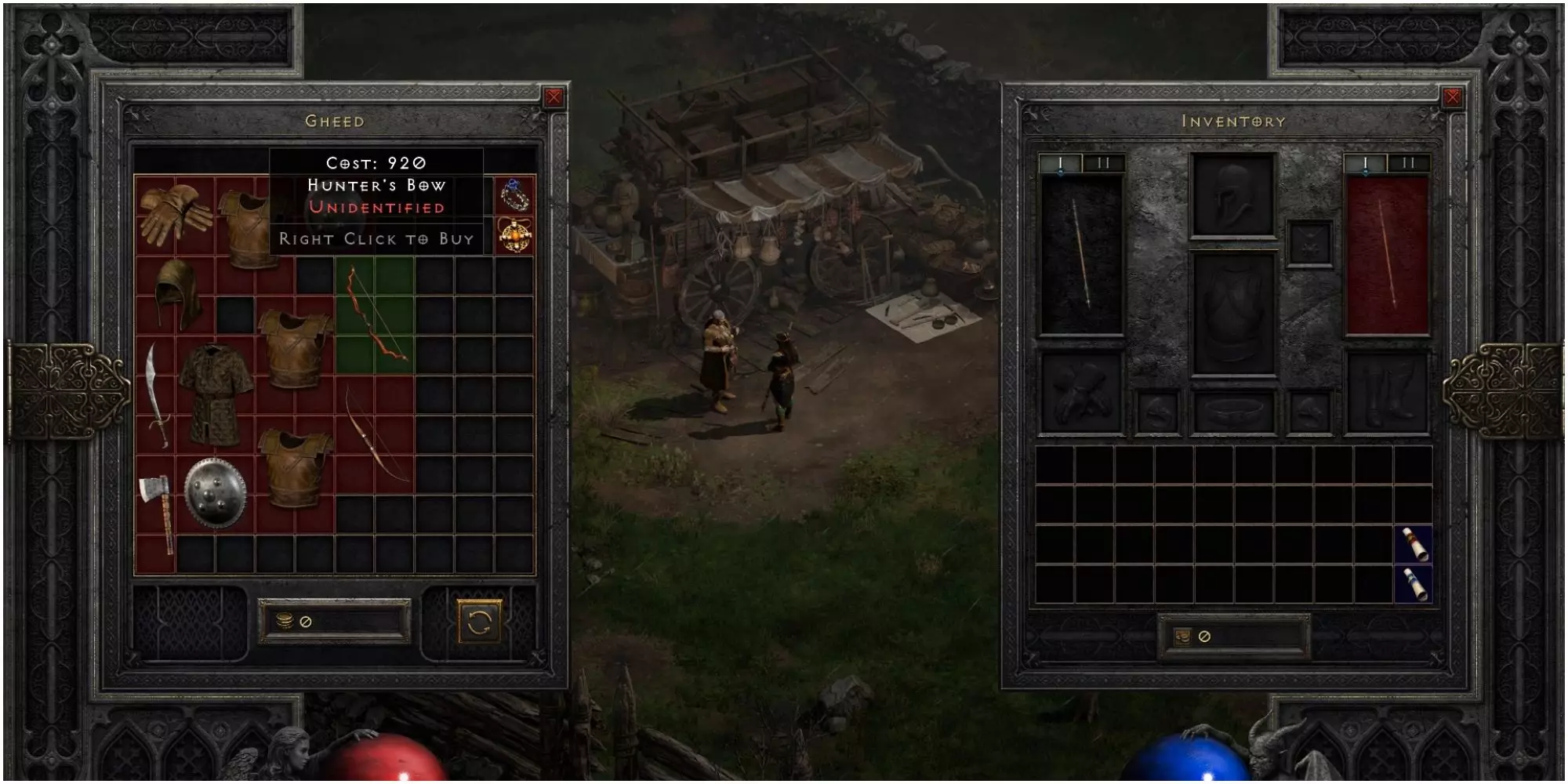 Diablo 2 Resurrected Milih item nu meuli on a Gamble kalawan Gheed