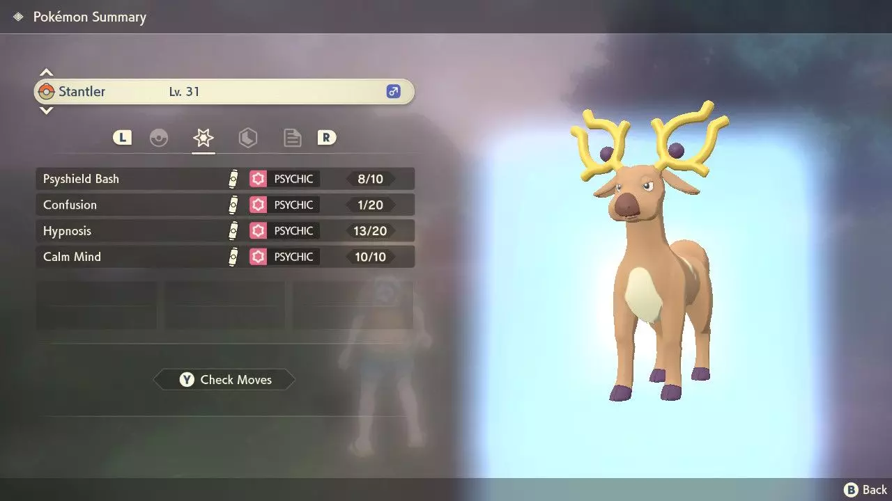 pokemon legends arceus cómo evolucionar stantler en wyrdeer psyshield bash movimientos de estilo ágil pp camp