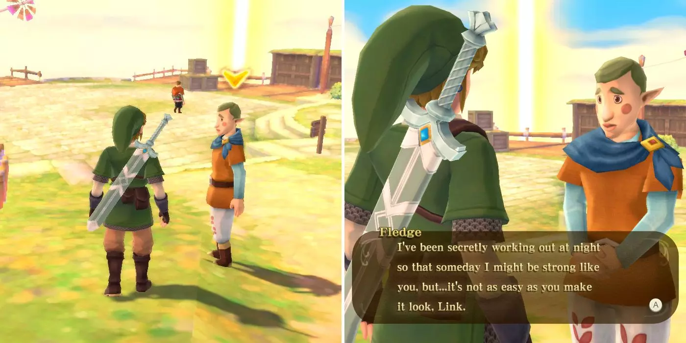 Fledge anoudza Link kuti anga achishanda pamberi peFledge's Workout yedivi rekutsvaga muThe Legend of Zelda: Skyward Sword HD.