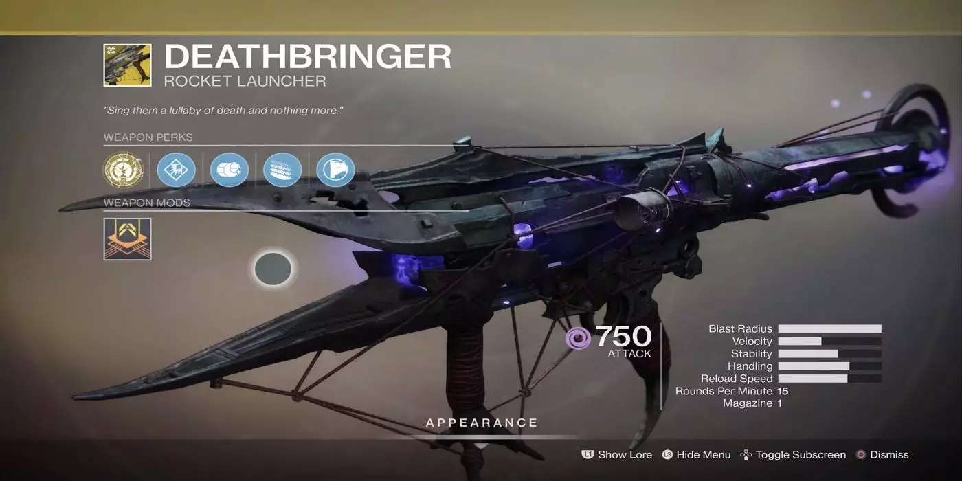 Destiny 2 shadowkeep deathbringer raķešu palaišanas iekārta