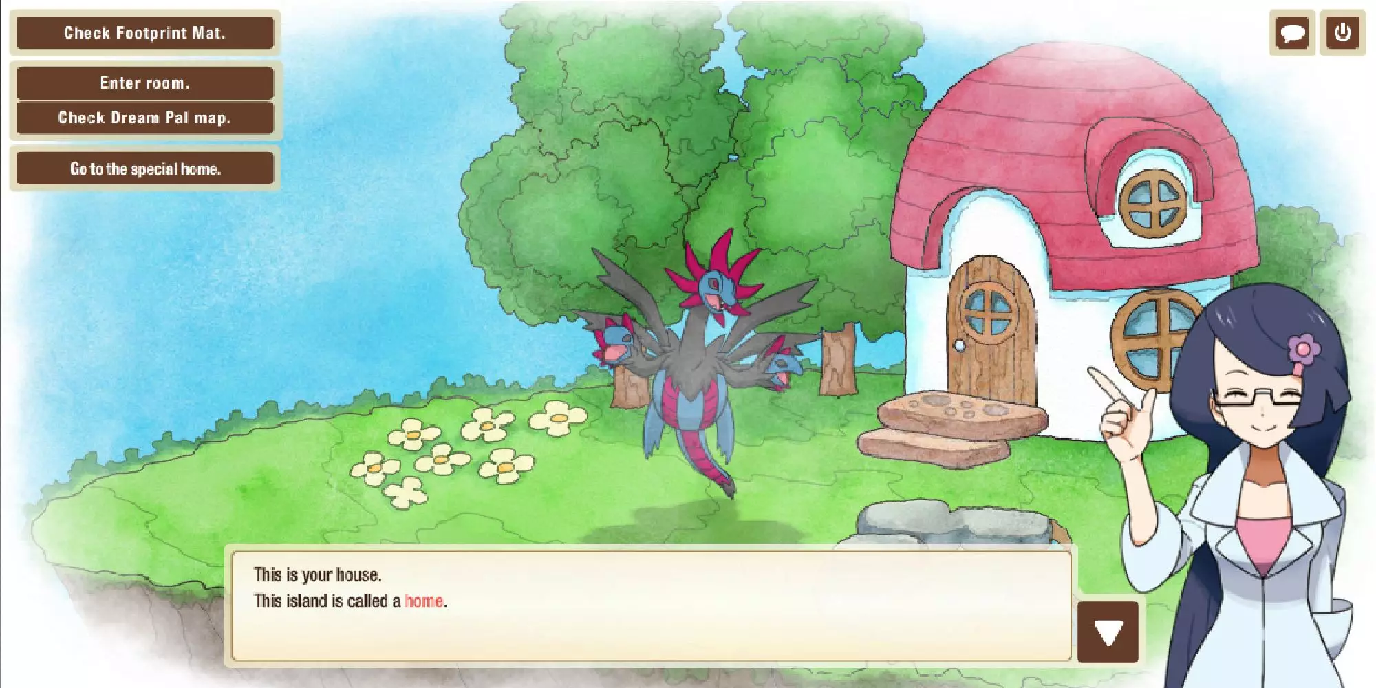 Fennel představuje hráčům jejich domov v Pokémon Dream World, obsazeném Hydreigonem