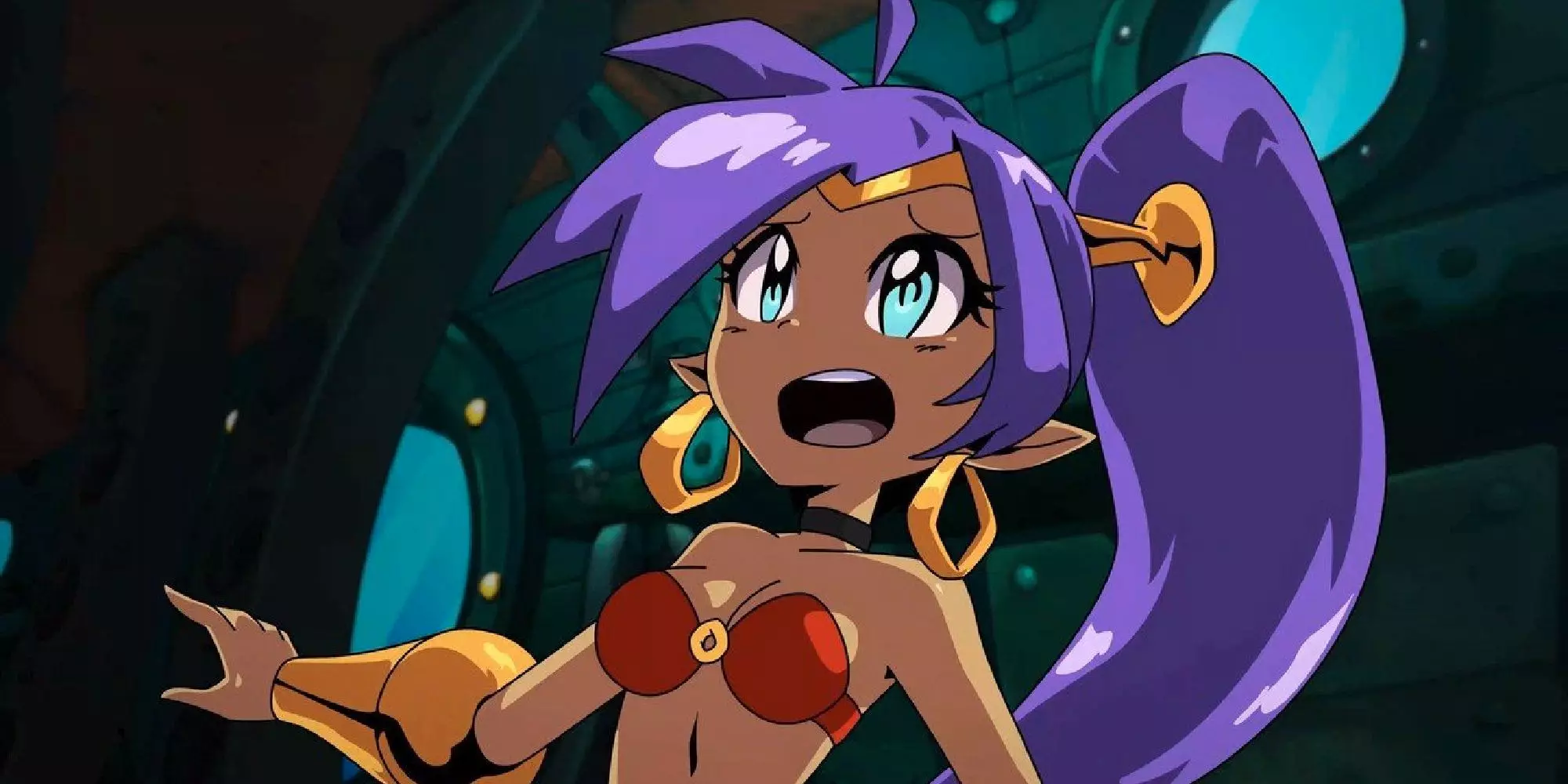 Shantae Shantae və Yeddi Sirendəki bir mağarada qorxmuş görünür