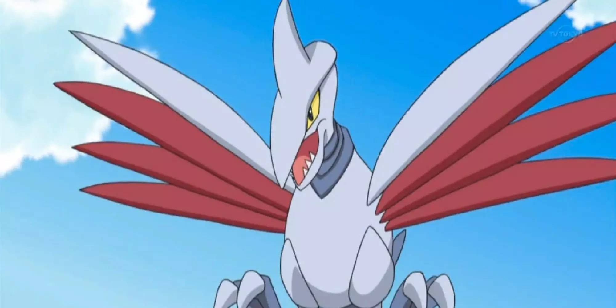 Skarmory volando en el aire en el anime