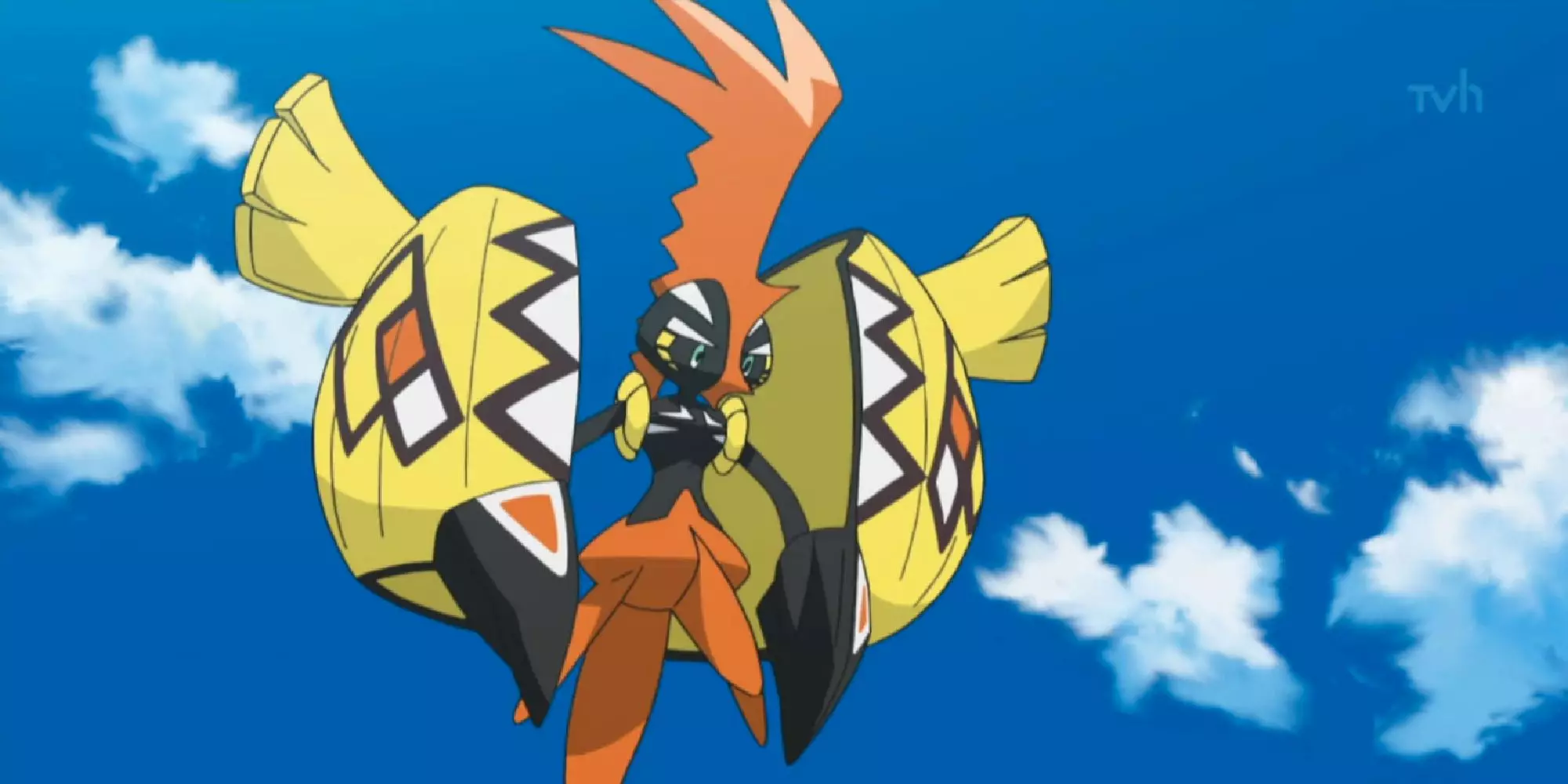 Tapu Koko obserwuje coś z powietrza w anime