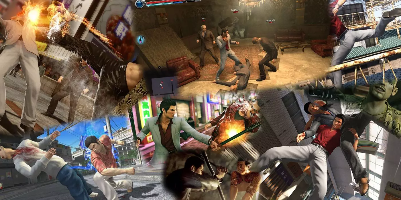 Tangkapan Layar Pertarungan Dari Sekelompok Game Yakuza Yang Berbeda