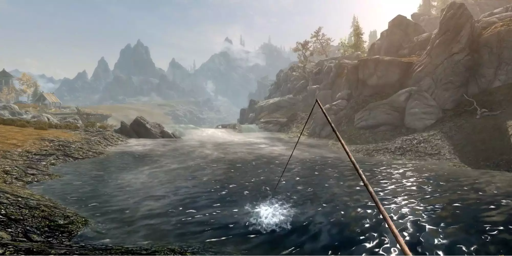 Skyrim - Dragonborn memancing di sungai