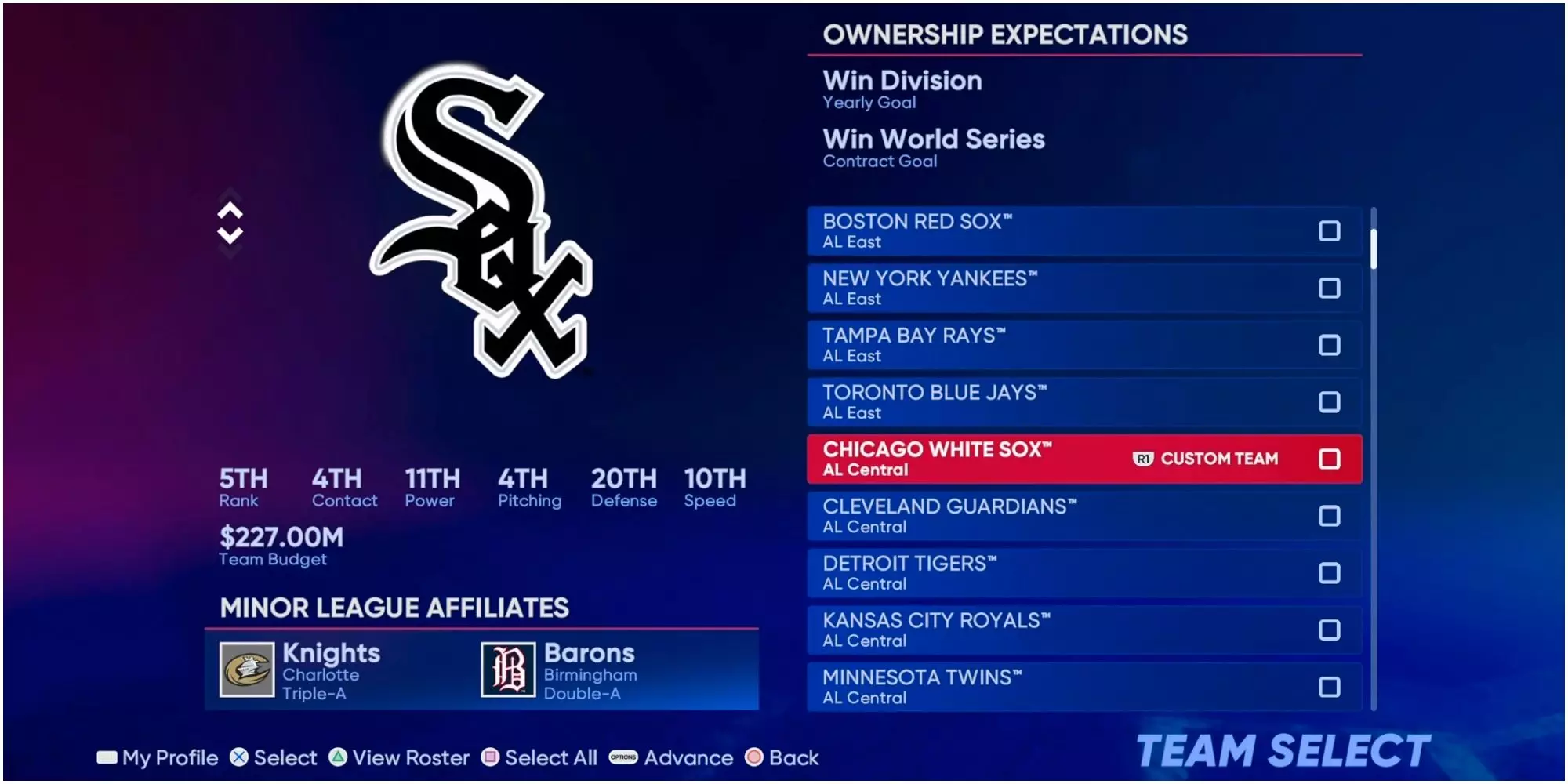 MLB The Show 22 Renditja e përgjithshme e ekipit për The White Sox