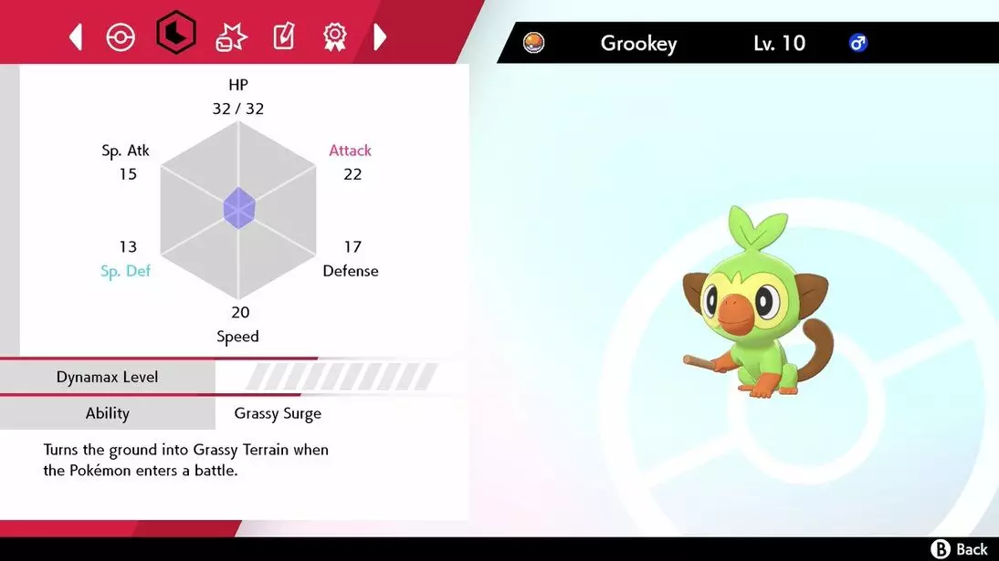 Grookey, der har brugt en Ability Patch for at få sin Hidden Ability