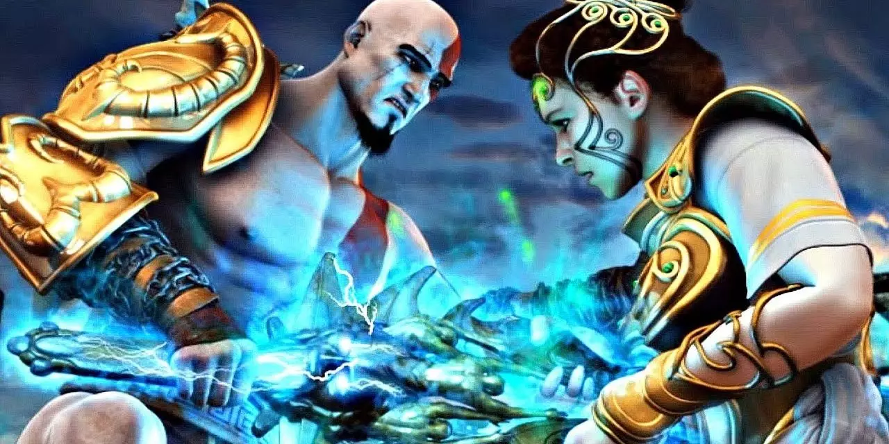 Kratos က Athena ကို ဗိုက်ထဲမှာ ဓားနဲ့ထိုးတယ်။