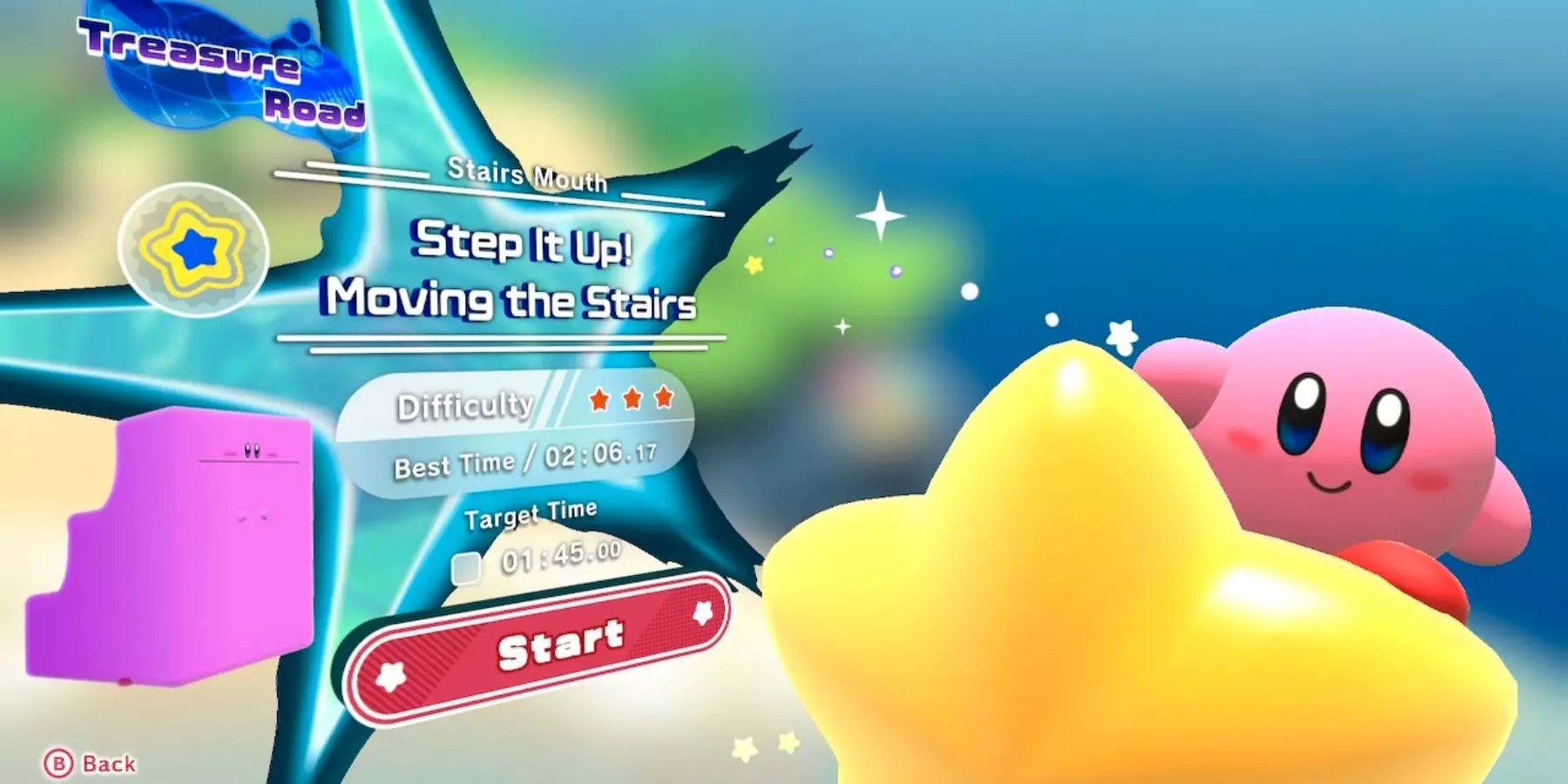 Kirby und das vergessene Land: Steigen Sie ein! Verschieben der Treppe Treasure Road Guide