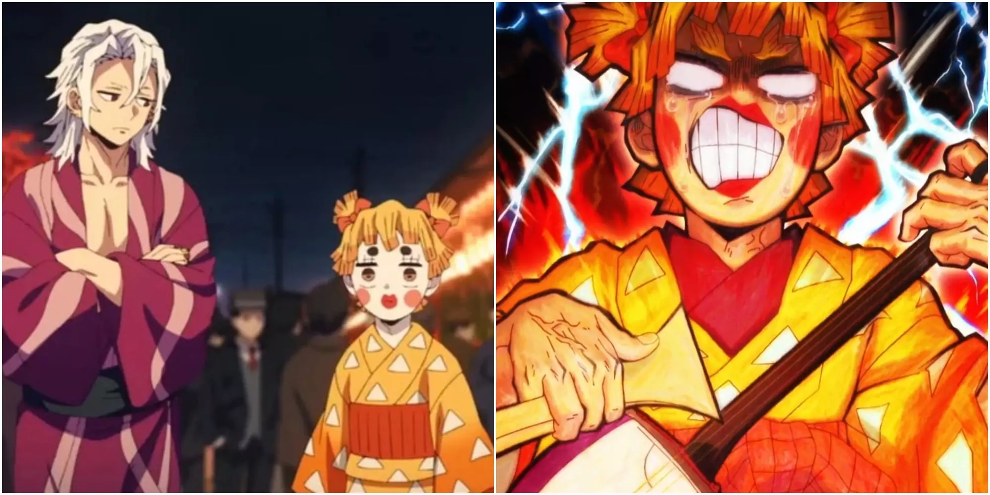 Demon Slayer Zenitsu Dengan Solek dan Berdiri dengan Uzui dan Bermain Gitar