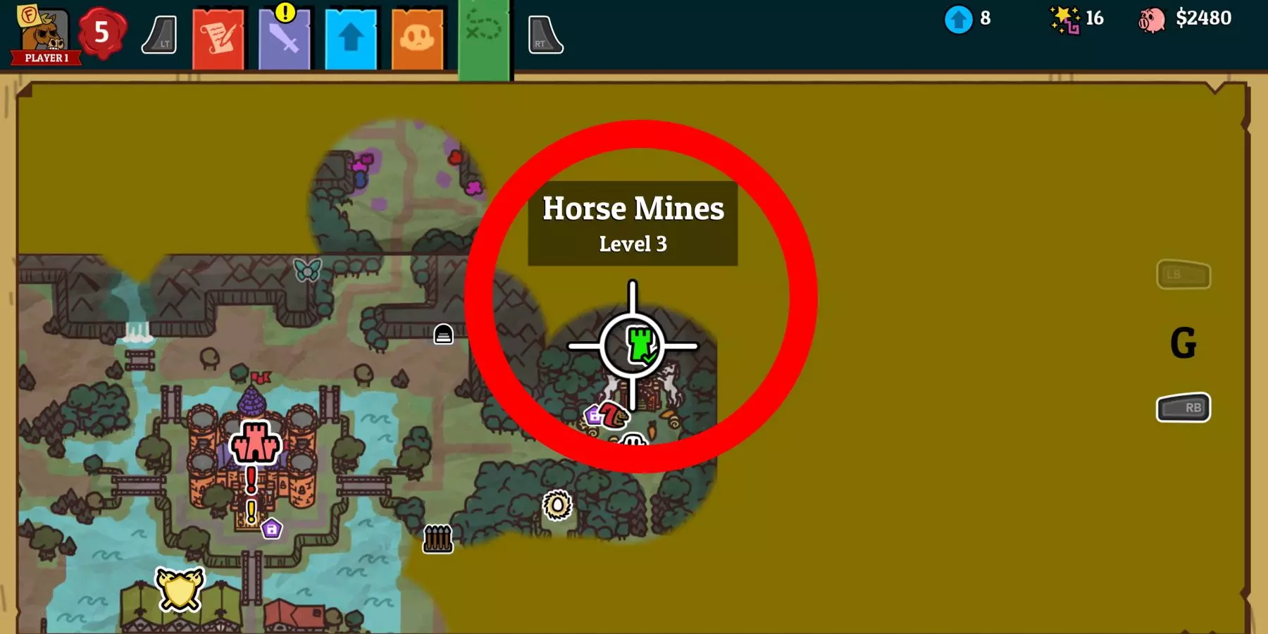 Personne ne sauve le monde Horse Mines encerclé sur la carte