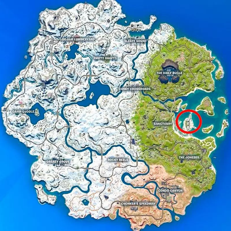 Localização do Dispositivo Santuário Fortnite Capítulo 3