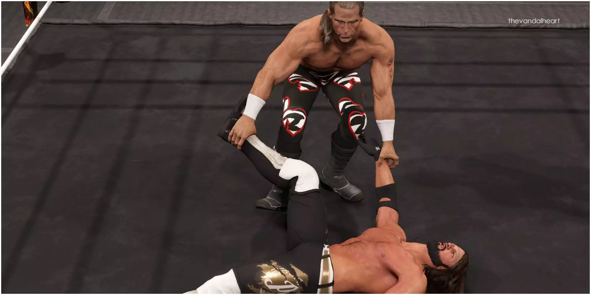 WWE 2K22 Shawn Michaels ciągnący zestrzelonego AJ