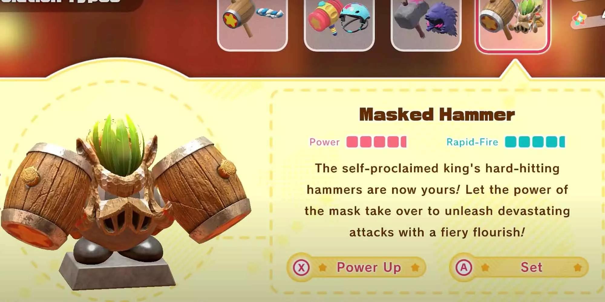 A atualização Masked Hammer para a capacidade de cópia Hammer em Kirby and the Forgotten Land