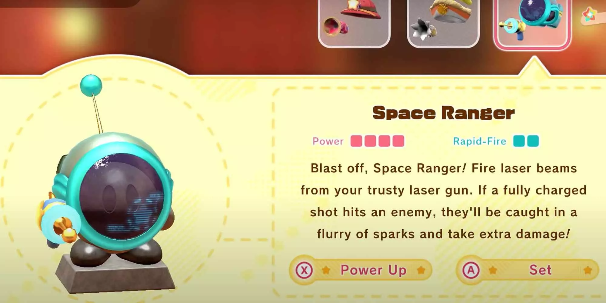 A atualização do Space Ranger para a habilidade de cópia do Ranger em Kirby and the Forgotten Land