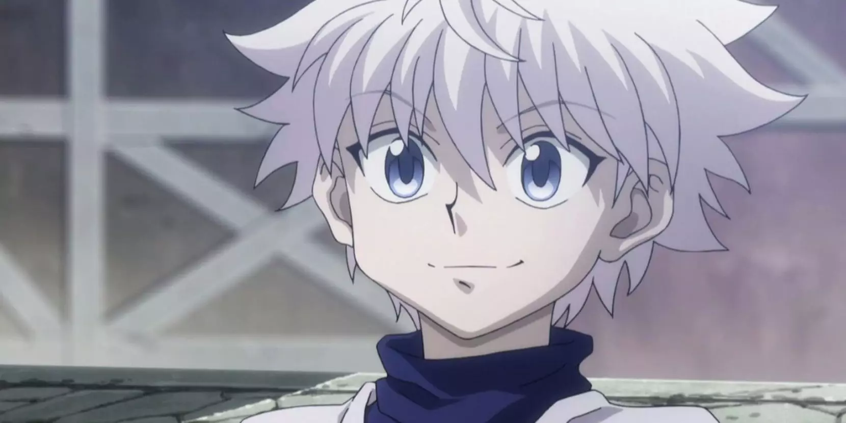 Nakangiti si Killua Zoldyck sa labas ng Hunter x Hunter