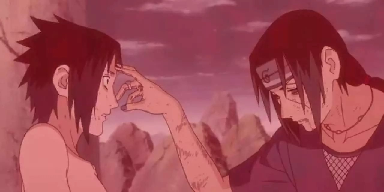 Itachi stößt Sasuke an die Stirn