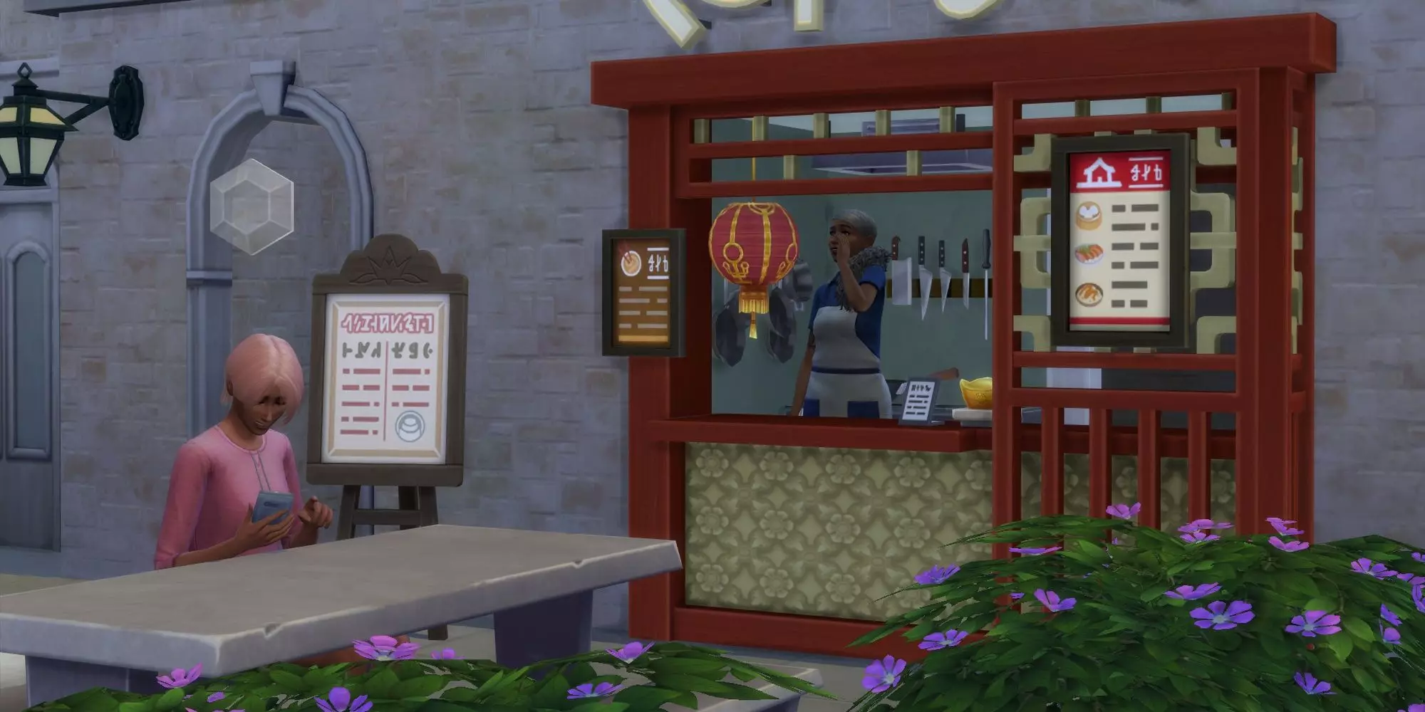 Un stand de nourriture Tartosa dans Les Sims 4 : Mes histoires de mariage