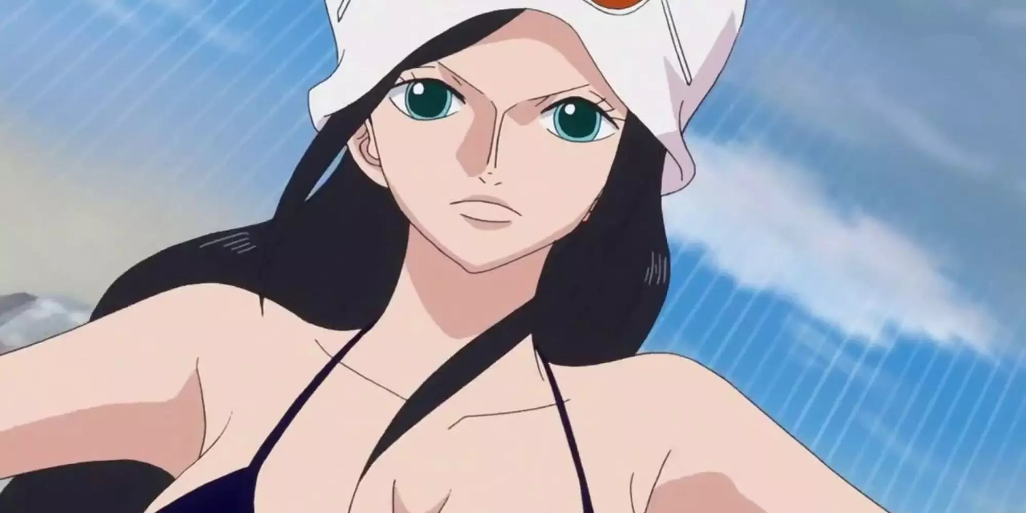 Nico robin ag breathnú feargach i píosa amháin