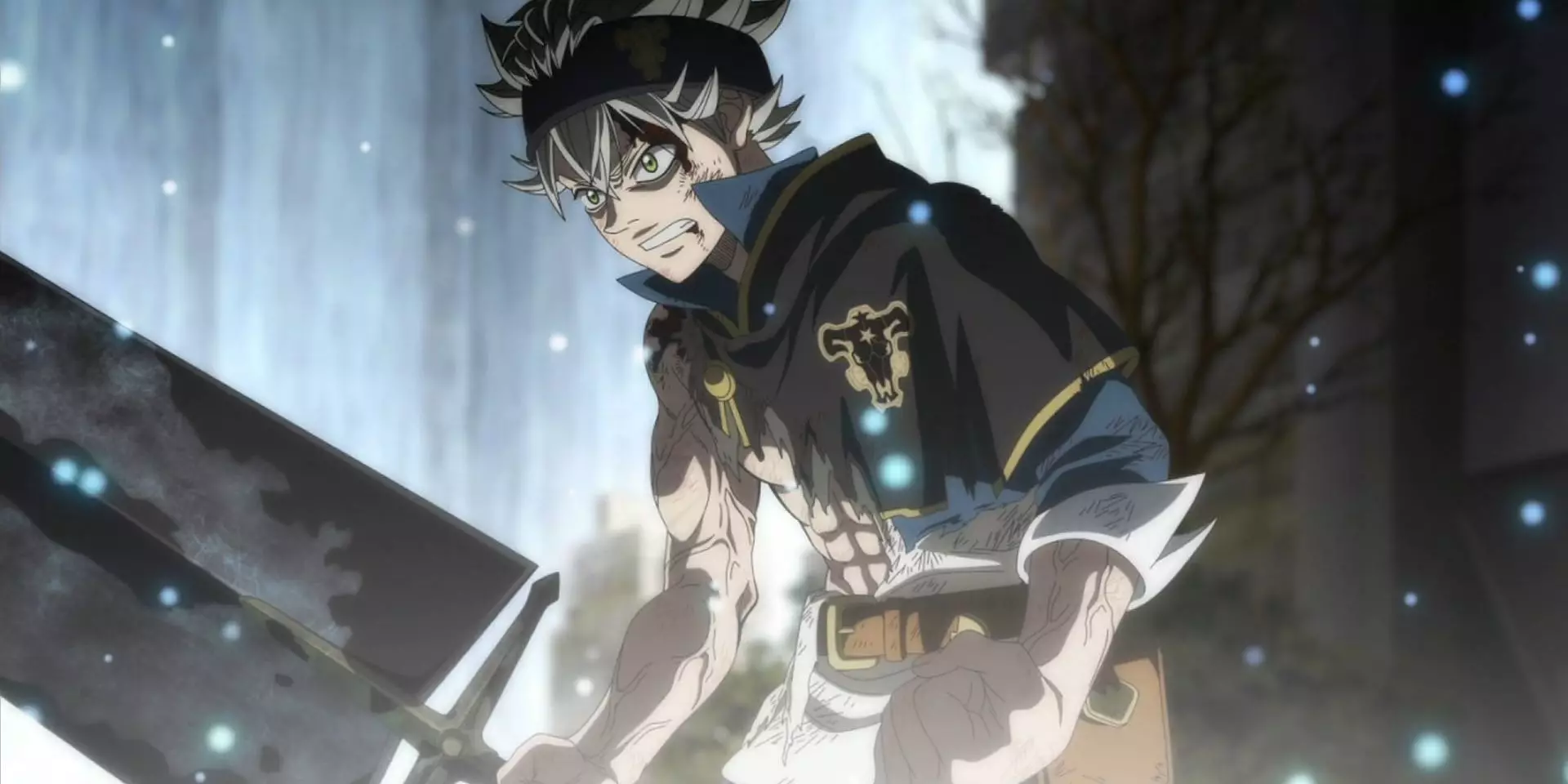 asta តួឯកពីរឿង anime black clover ឈរក្នុងចំណោមថាមពលពន្លឺ