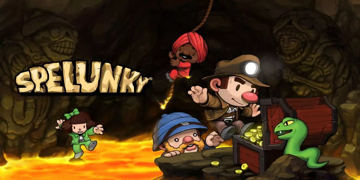 Spelunky naslovna slika s ključnimi liki