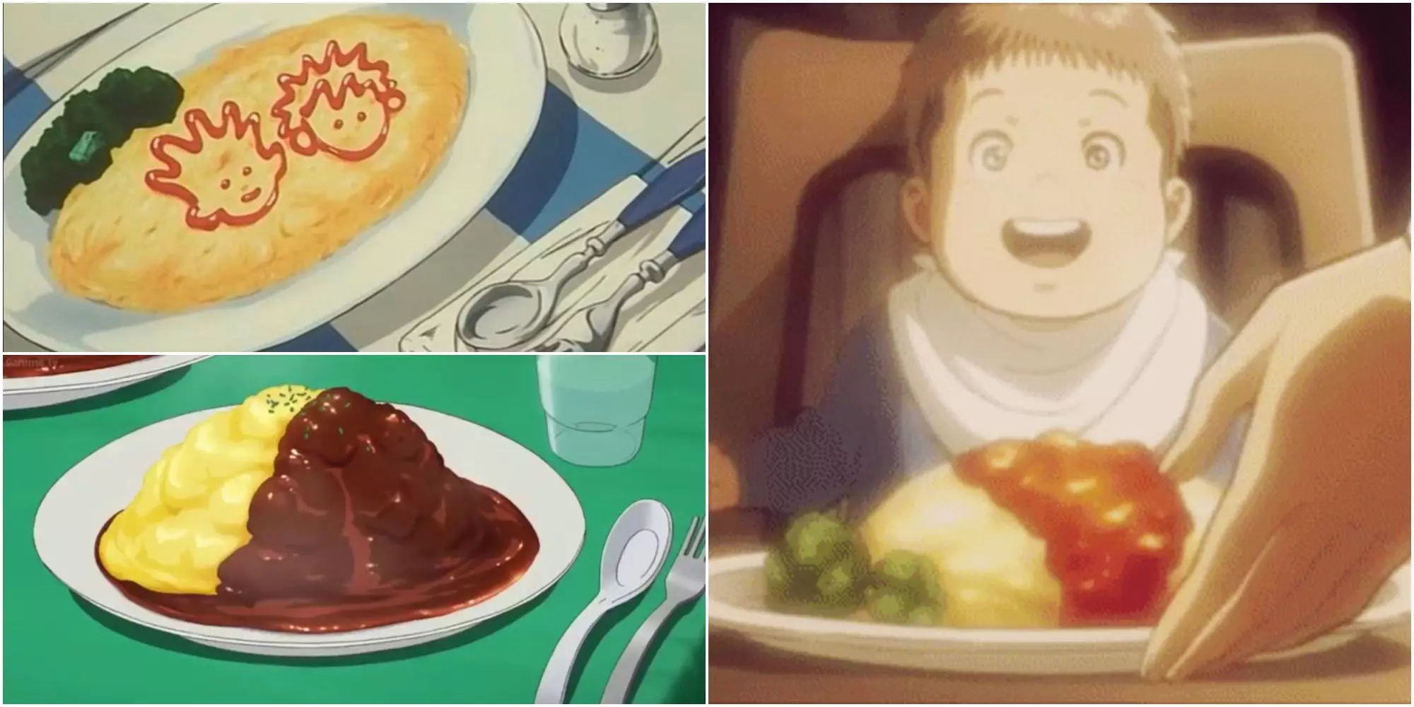 Omurice kollázs olyan animeműsorokban, mint a Hunterxhunter Attack on Titan Blue Exorcist