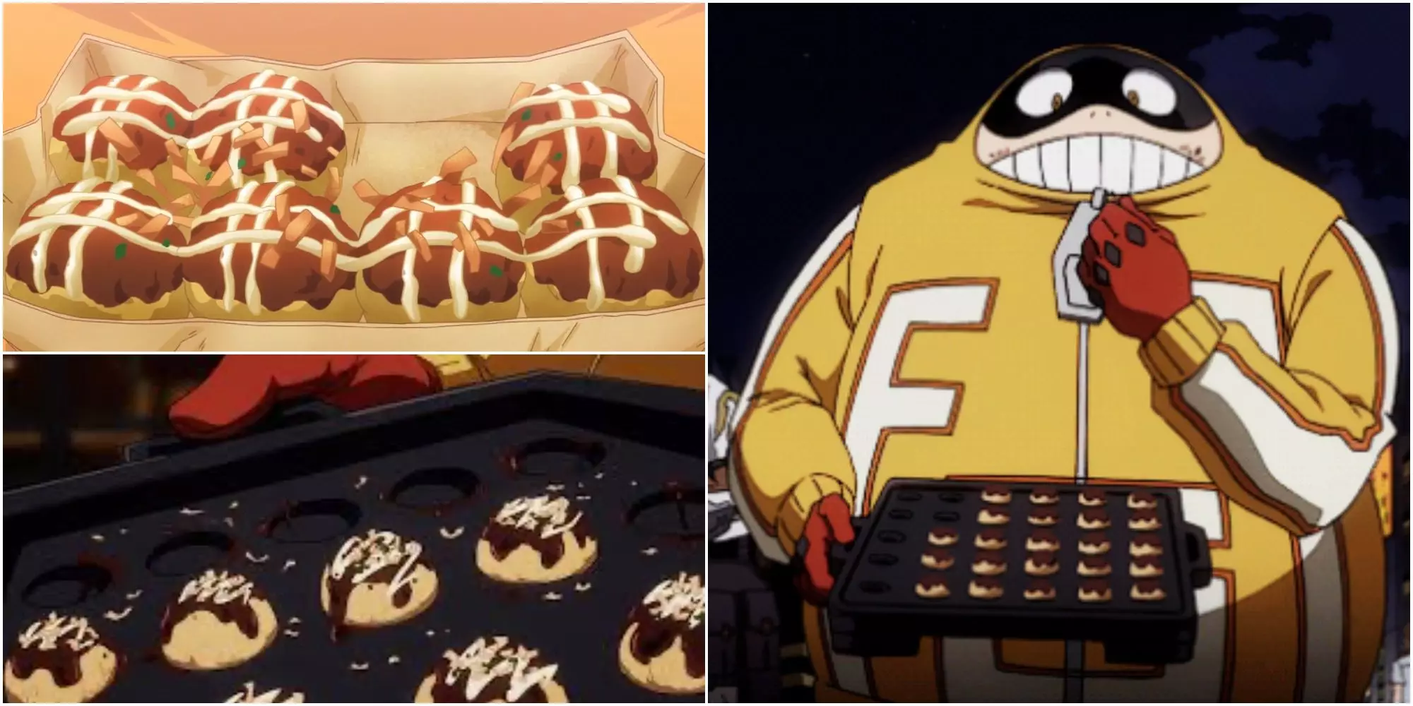 Colagem de Takoyaki no anime My Hero Academia Fatgum