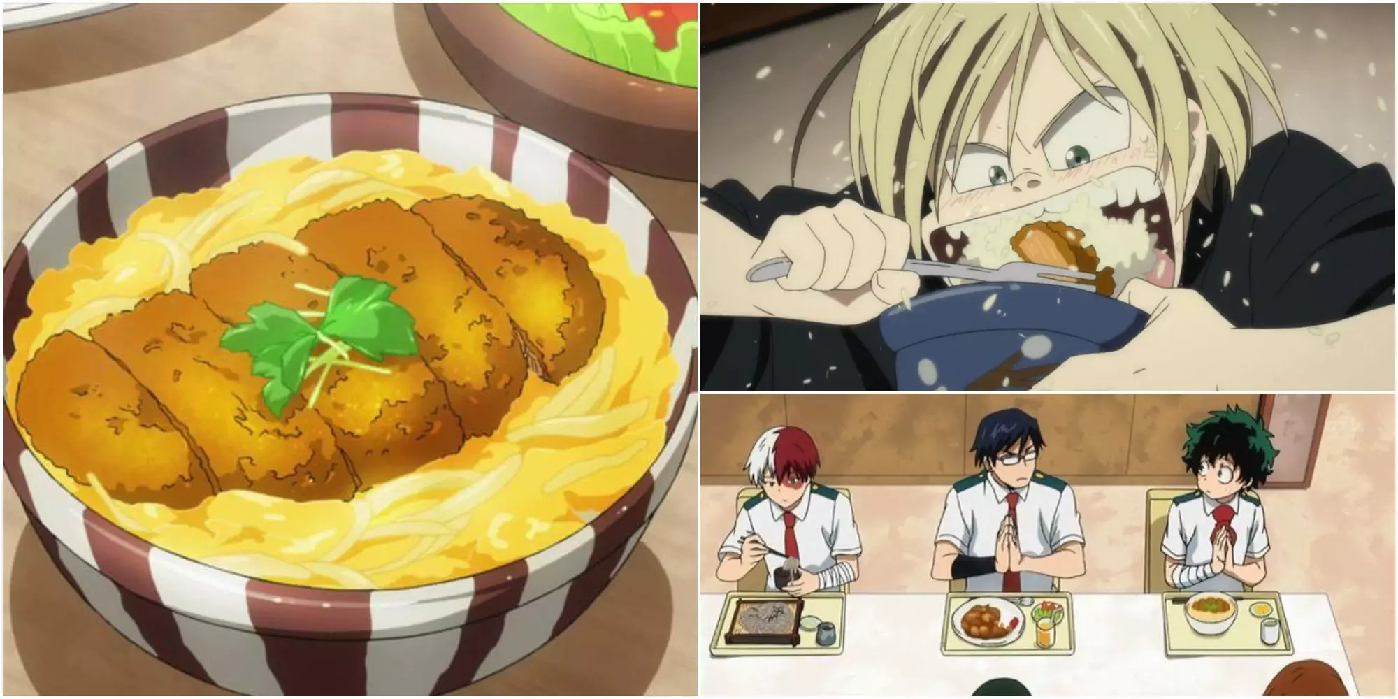 Colagem de Katsudon sendo comido por Deku e Yuri My Hero Academia Yuri On Ice