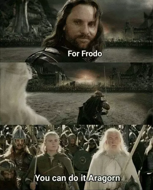 Lord of the Rings Meme membuat keseronokan pada masa Aragorn menyerang ke dalam pertempuran.