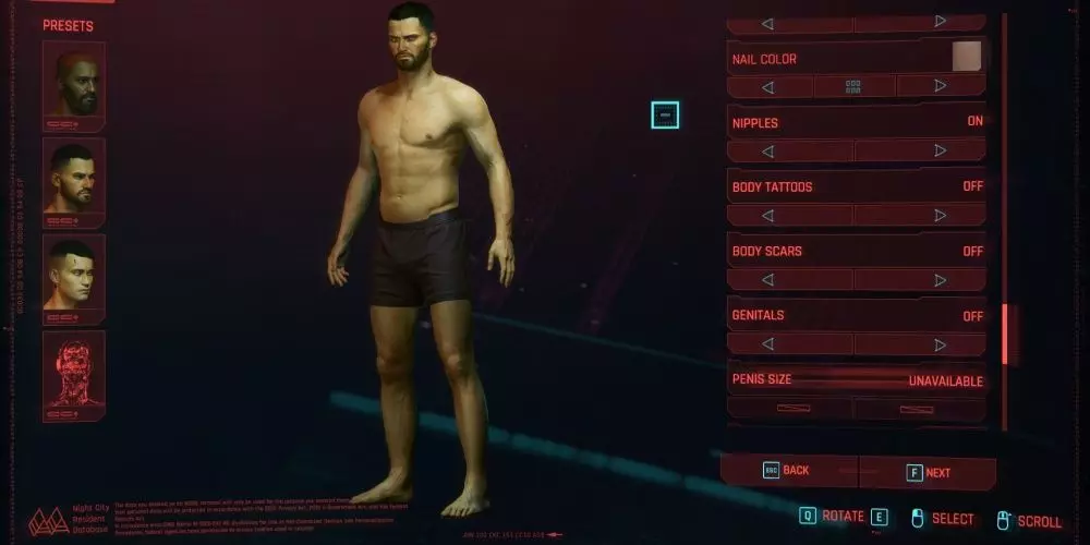 Cyberpunk 2077 Preset Male Build V կերպարների ստեղծման մեջ