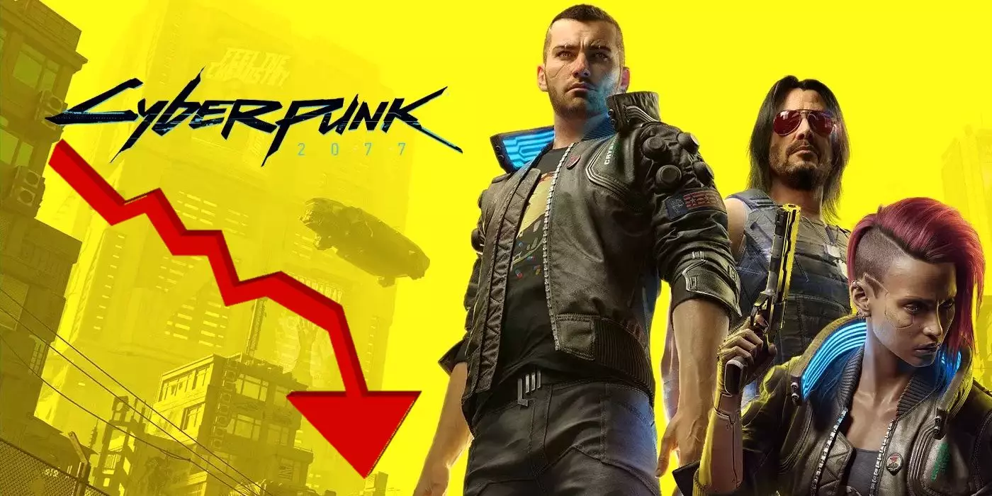 “Cyberpunk 2077” üçin gyzyl aksiýa bazaryny görkezýän örtük sungaty.