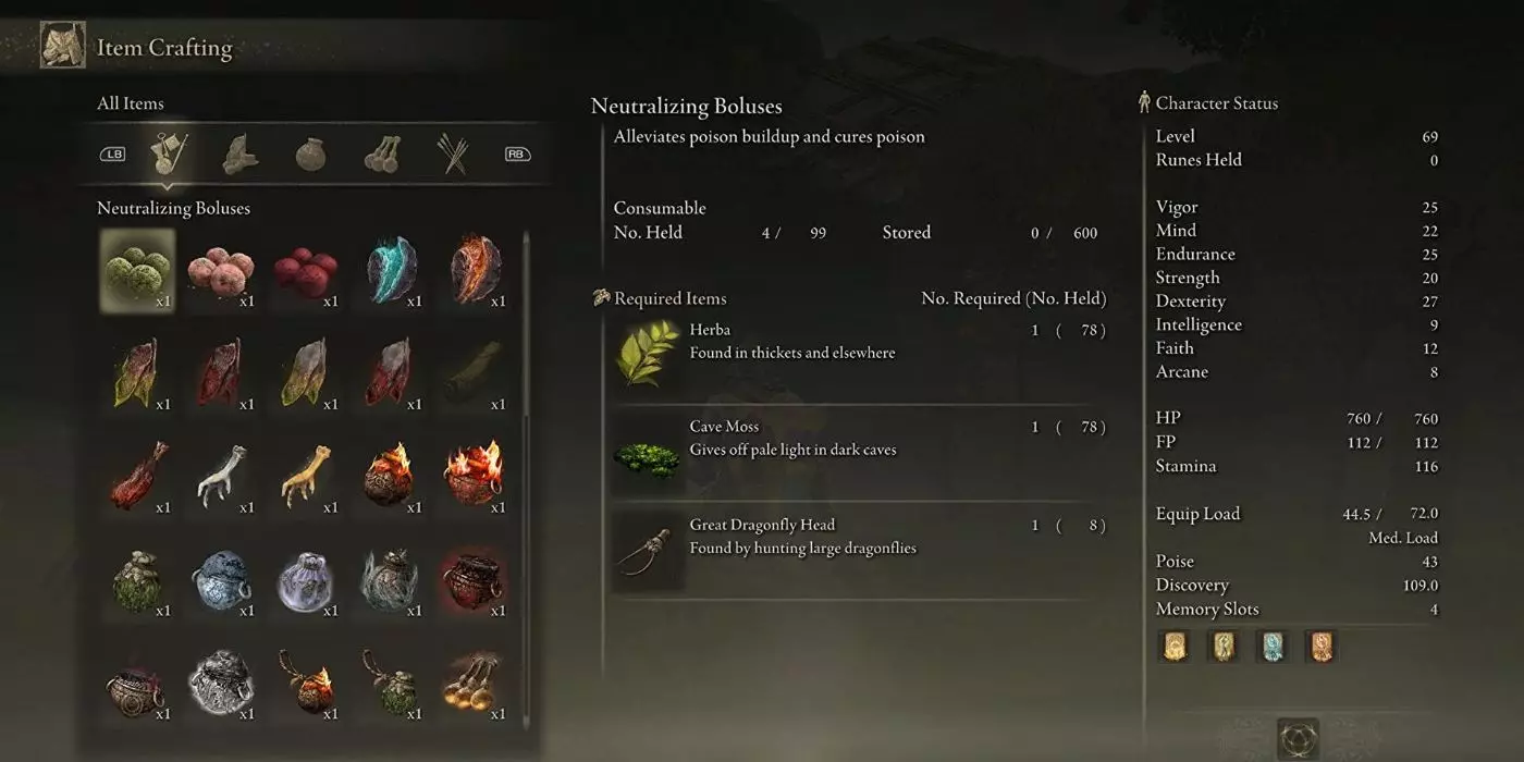 Elden Ring Crafting Menu