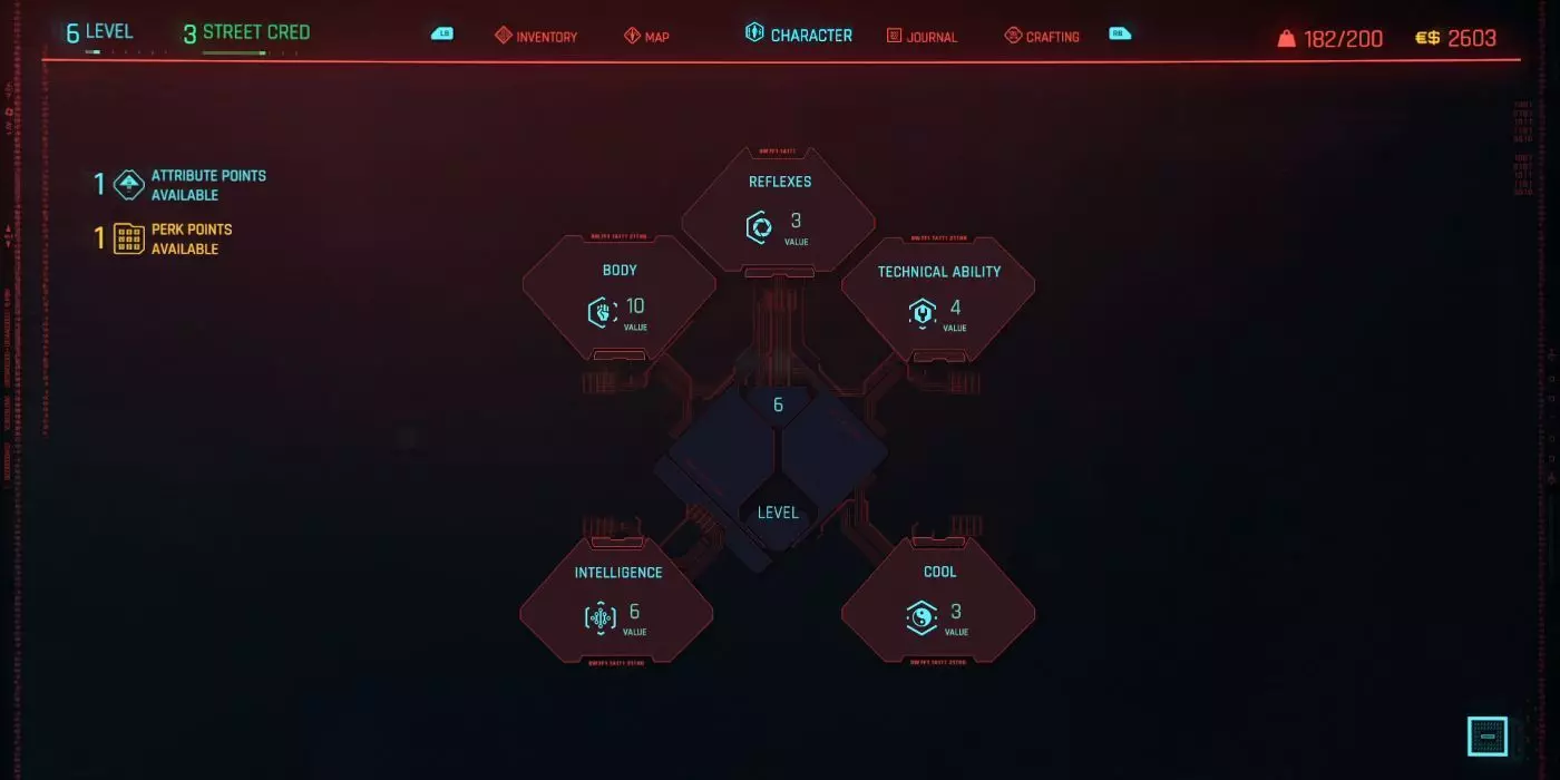 Cyberpunk 2077 Skill Tree-skærm