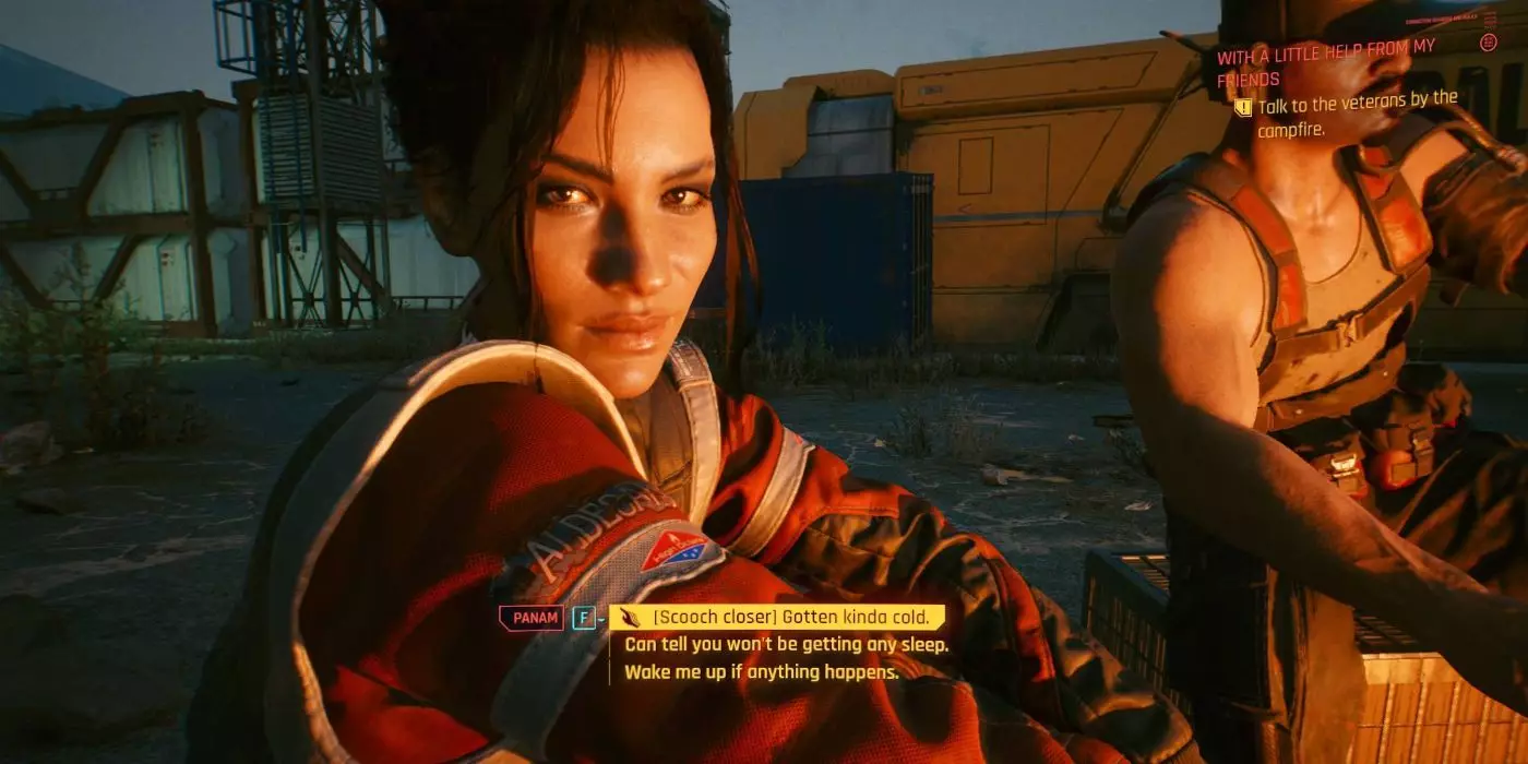 Cyberpunk 2077 V og Panam At Campfire Romance Dialogue