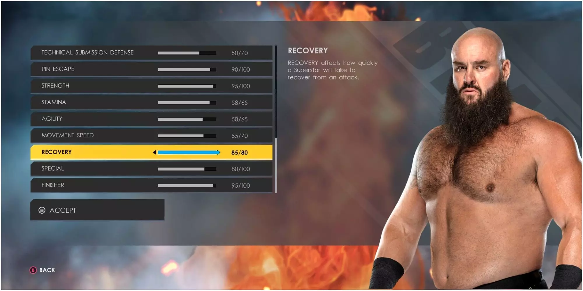 Configuración de atributos de WWE 2K22 Braun