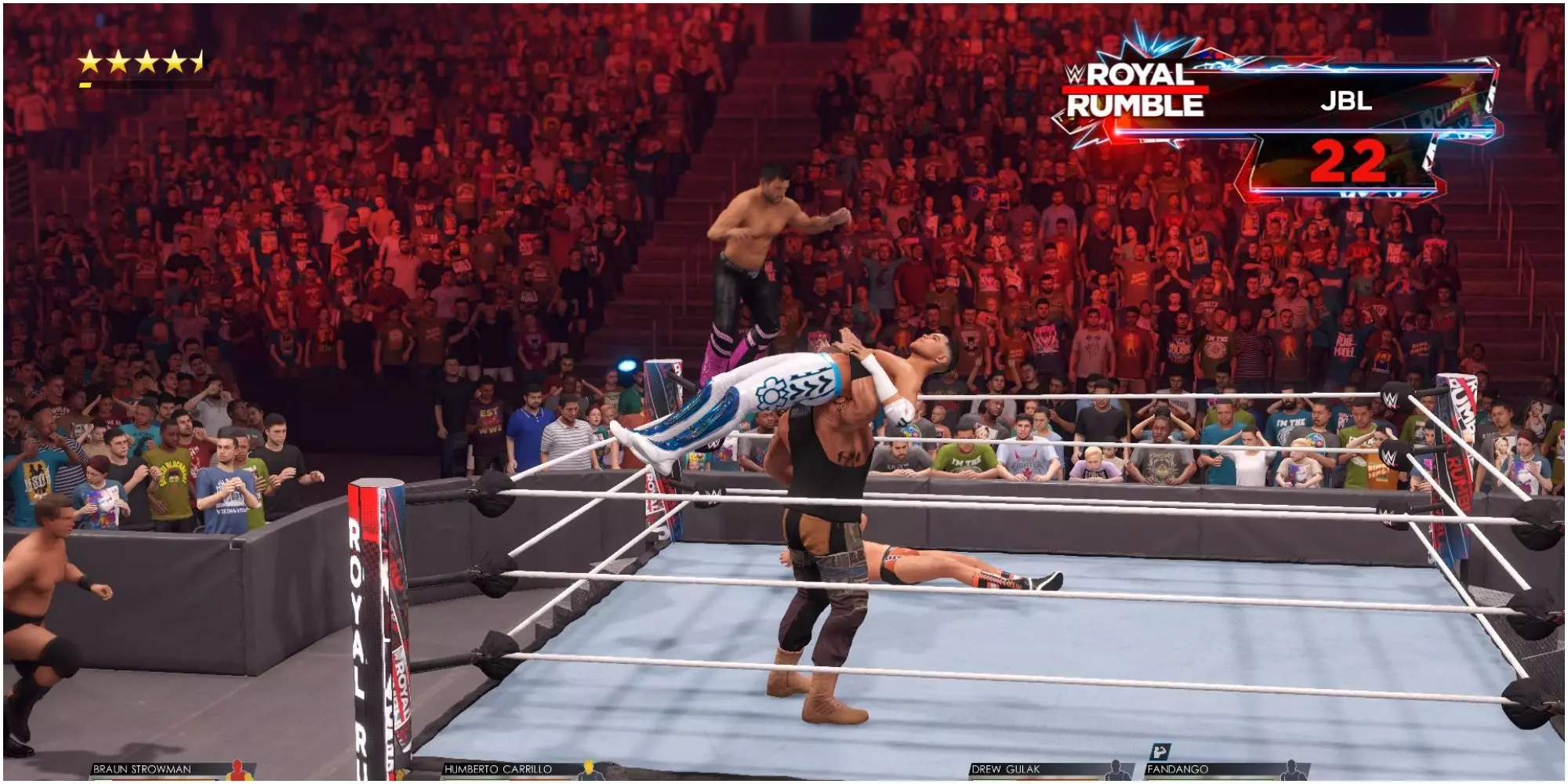 WWE 2K22 Braun golpeando su firma en el royal rumble