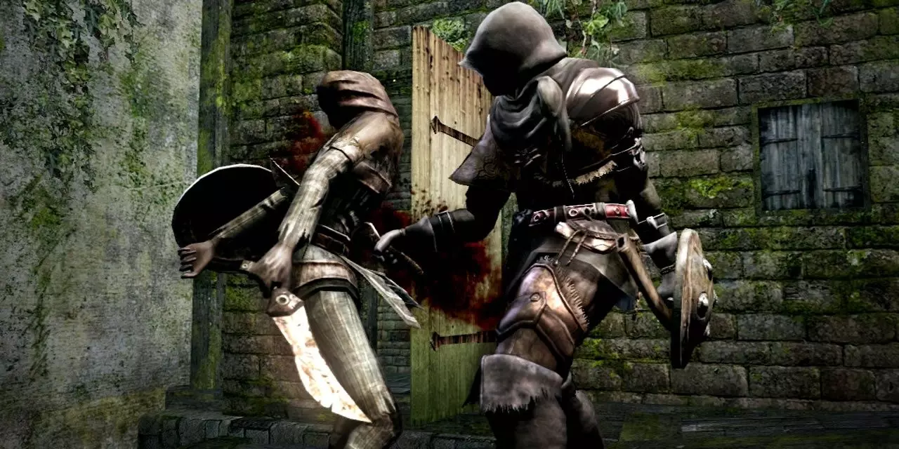 Dark Souls Remastered Thief, kas cīnās ar ienaidnieku.