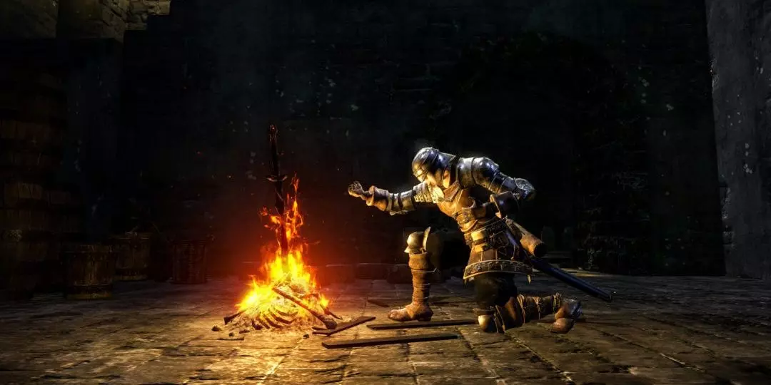 Dark Souls Remastered Bonfire والمحارب.